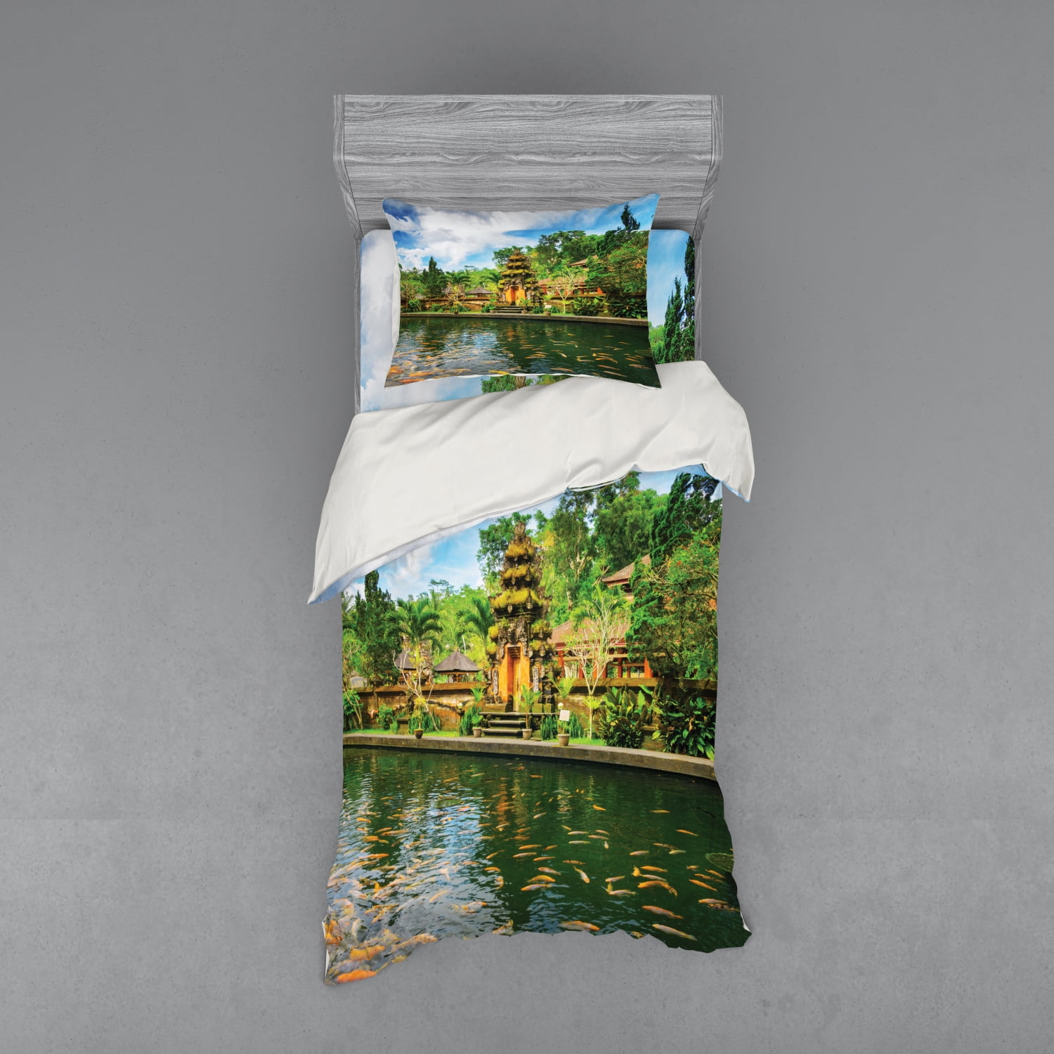 Ambesonne Exotic Bedding Set 3 Pcs, Oriental Fish Lake Sea, Twin ...