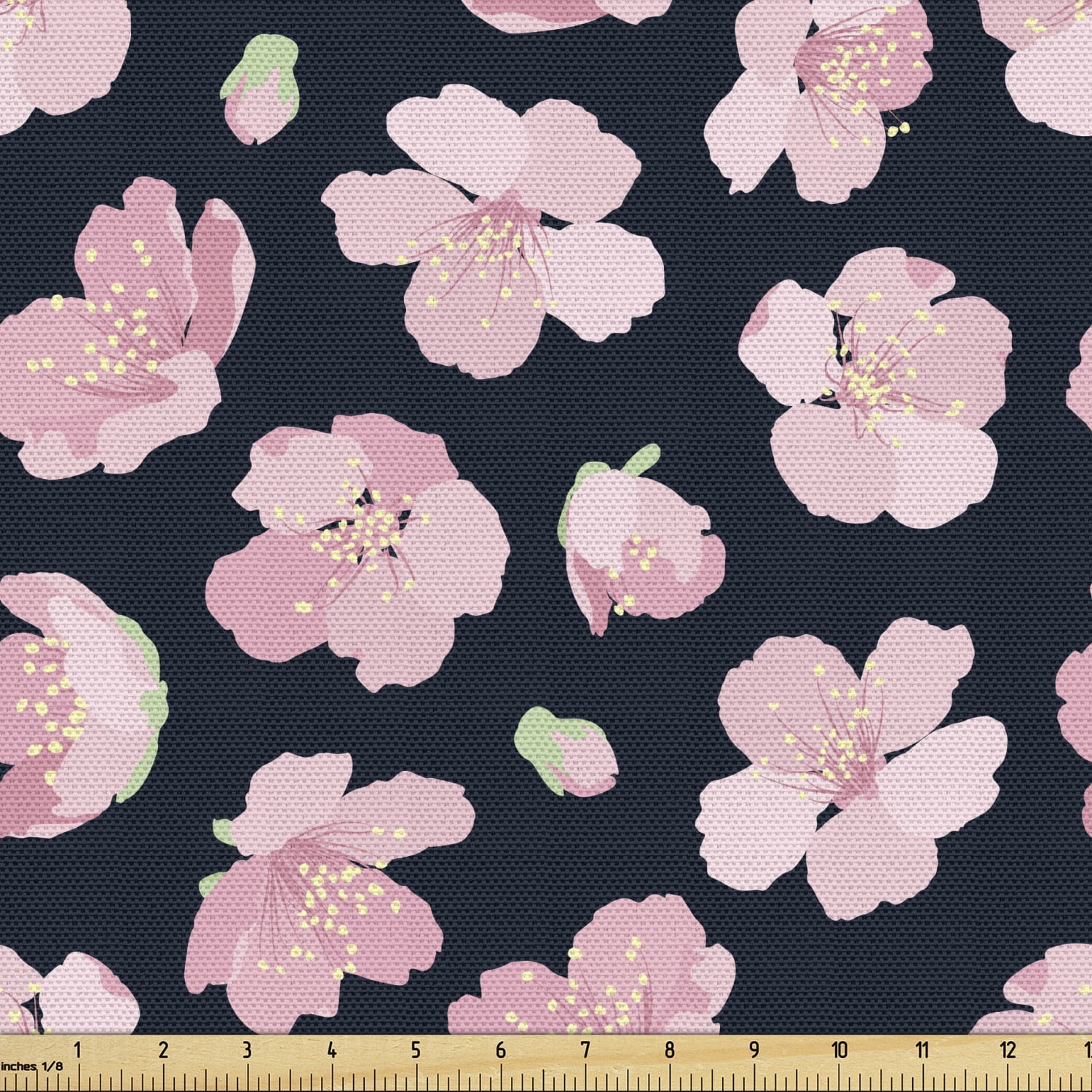 Flower Upholstery Fabric by the Yard, Doodle of Sakura Flora Cherry ...