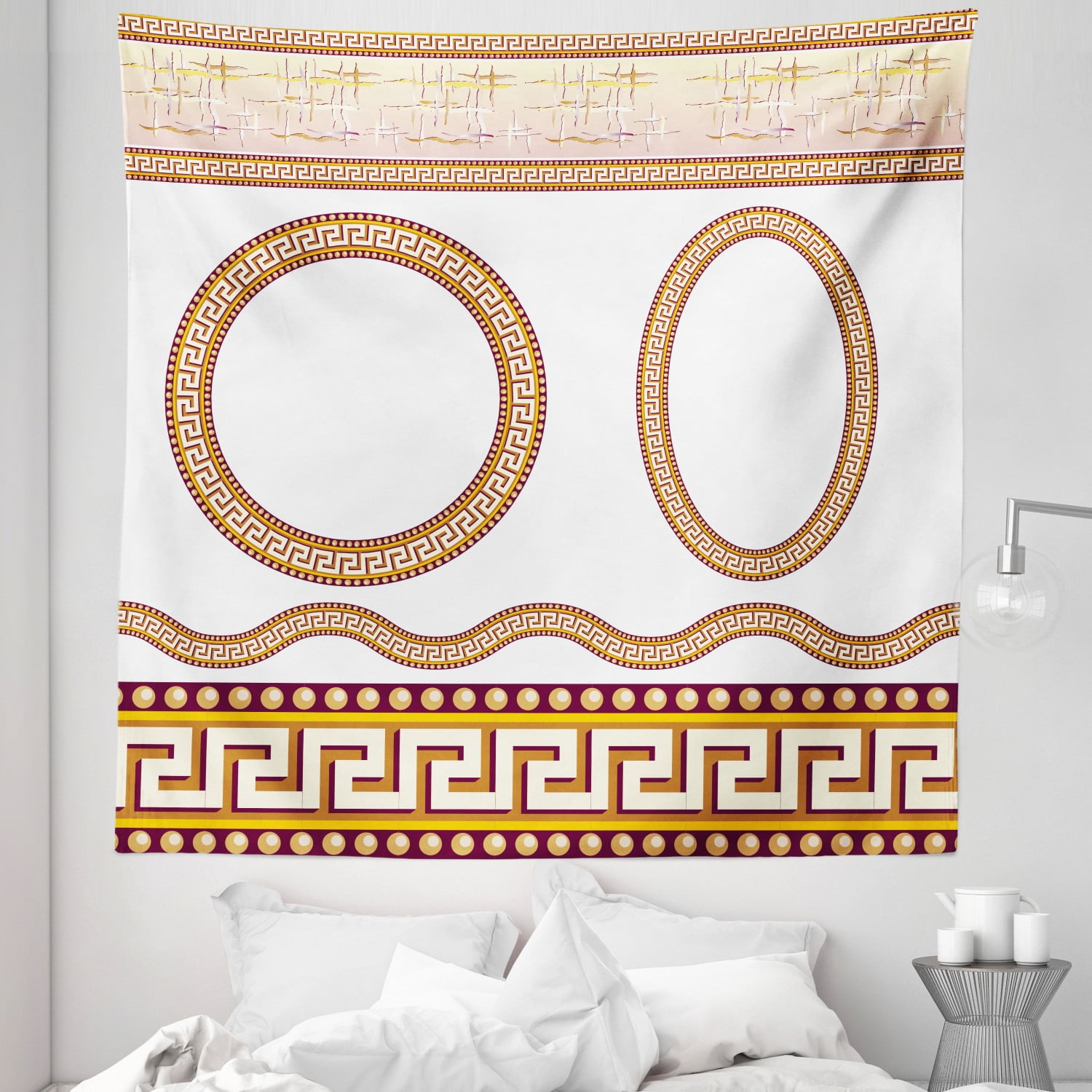 Greek Key Tapestry, Fret Pattern in Oval and Circle Shapes Wavy ...