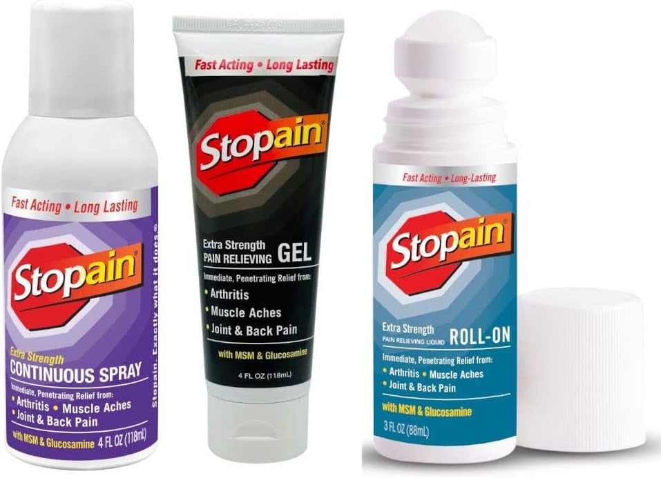 Stopain Pain Relief Combo Set (Gel, Roll On, Spray) USA Made, Max ...