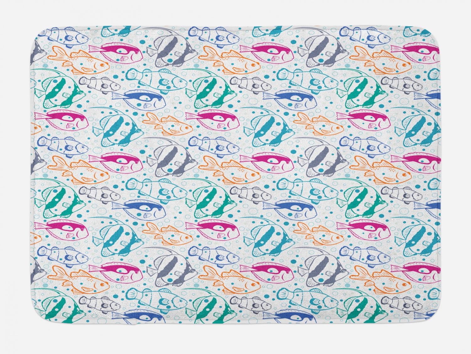 Fish Bath Mat, Marine Design Ocean Animals Underwater Hand-Drawn in ...