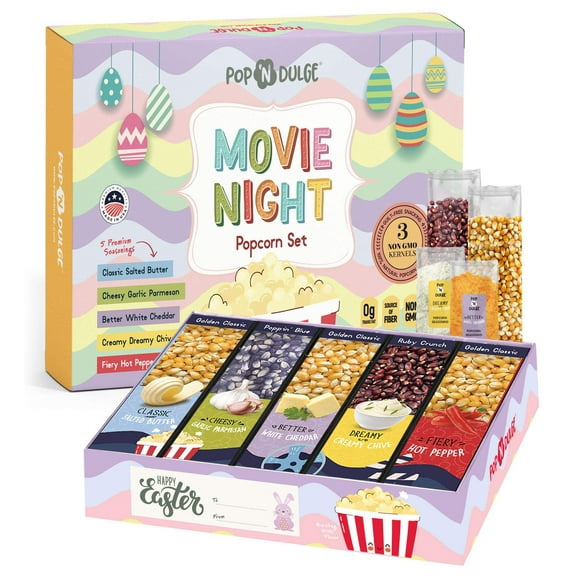 Movie Night Popcorn Gift Set, Gourmet Kernels, 5 Seasonings, Vintage ...