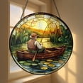 Angler Boat Scene Stained Glass Style Suncatcher – Round Window Hanging ...