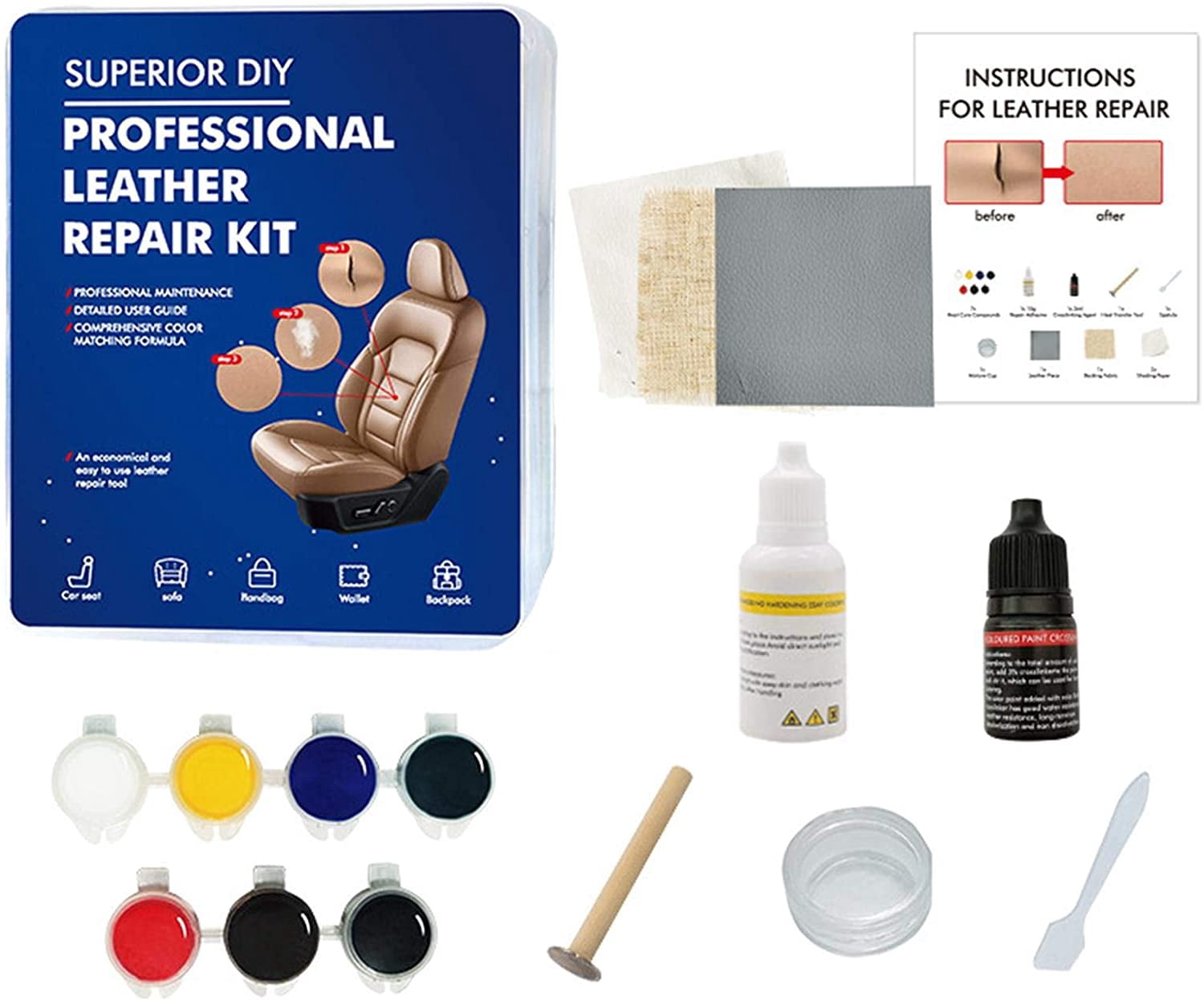 Bmatwk Leather and Vinyl Repair Kit Touch Up Recolor Kit Restorer Couch ...