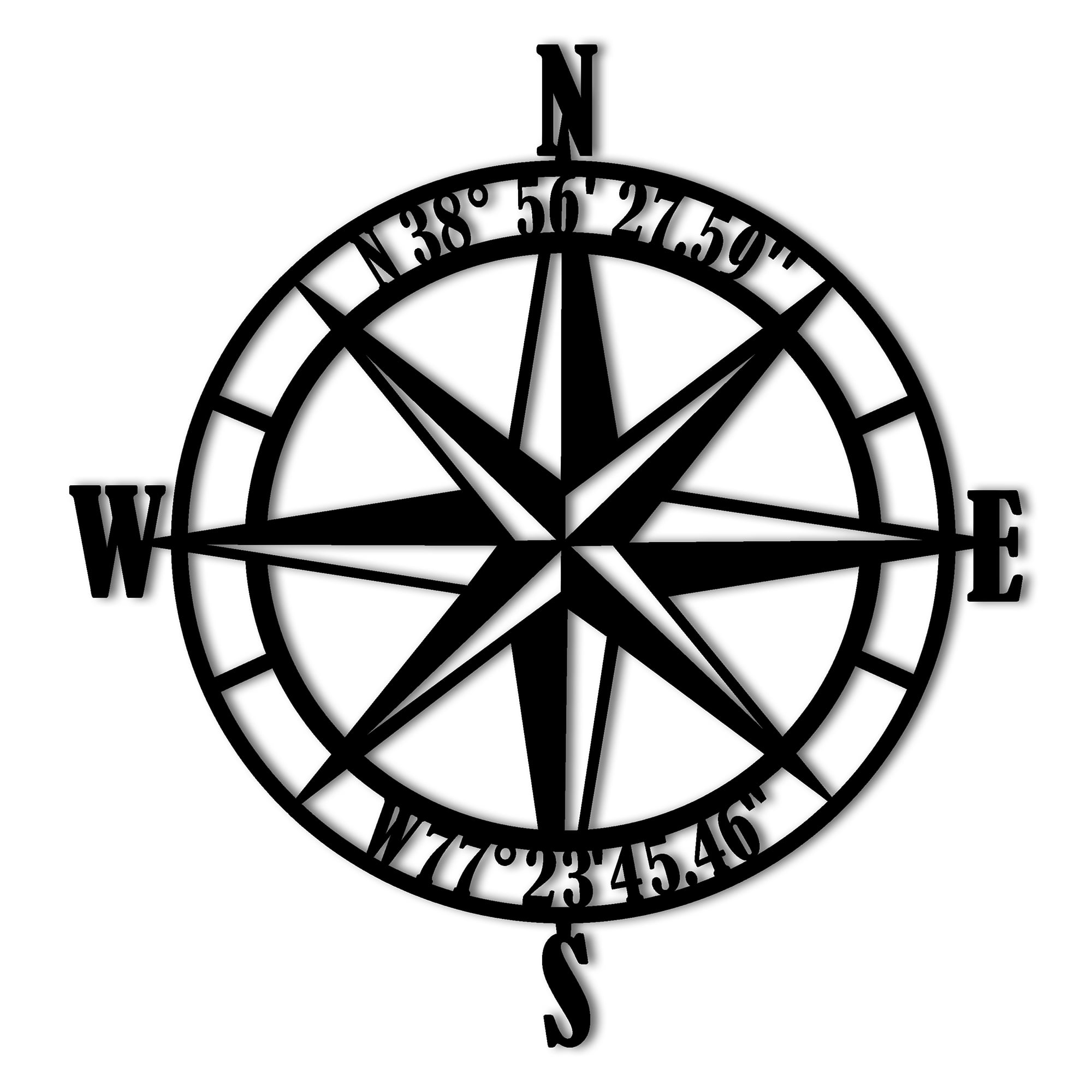 Personalized Nautical Compass Rose Metal Wall Sign | Custom Longitude ...