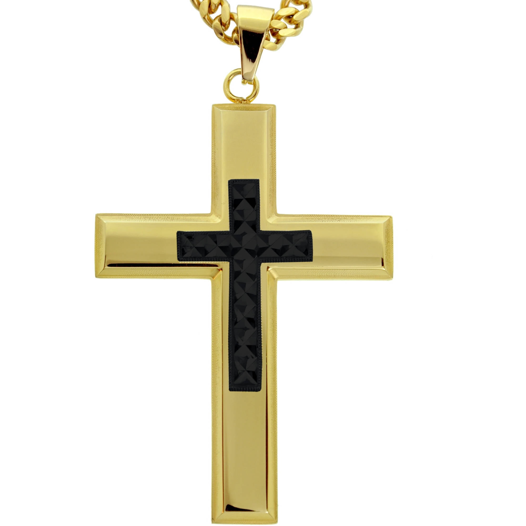 American Steel Jewelry Men's Stainless Steel Gold Tone Cross with Black ...