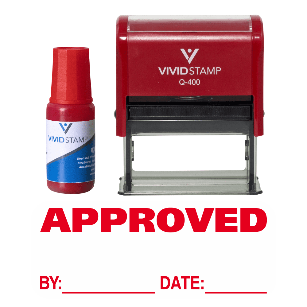 Vivid Stamp Approved By Date Self Inking Rubber Stamp Combo with Refill ...