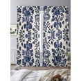 Abstract Flower Deep Blue Chiffon Sheer Curtains 84 Inches Long Retro ...
