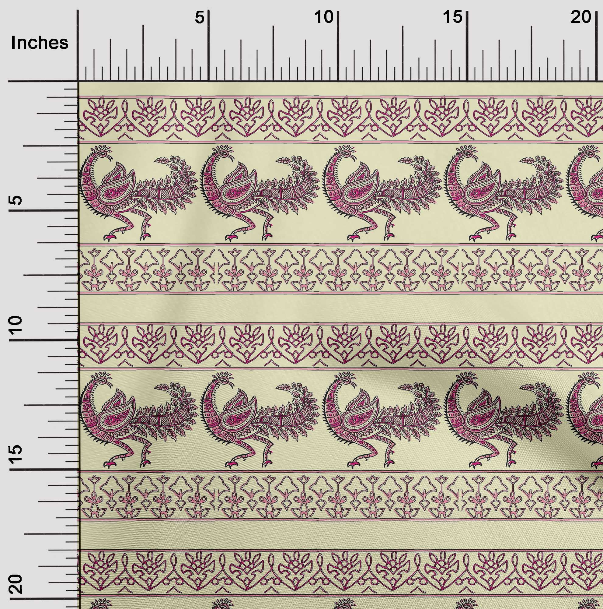 oneOone Cotton Silk Fabric Floral & Peacock Block Print Sewing Fabric ...