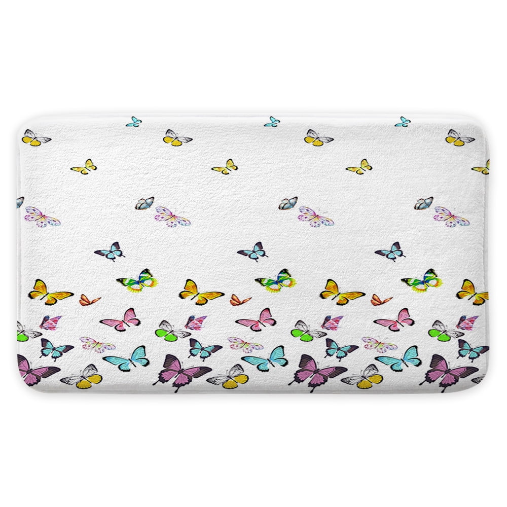 Butterfly Bath Mat for Bathroom, Colorful Butterflies in Spring Soft ...