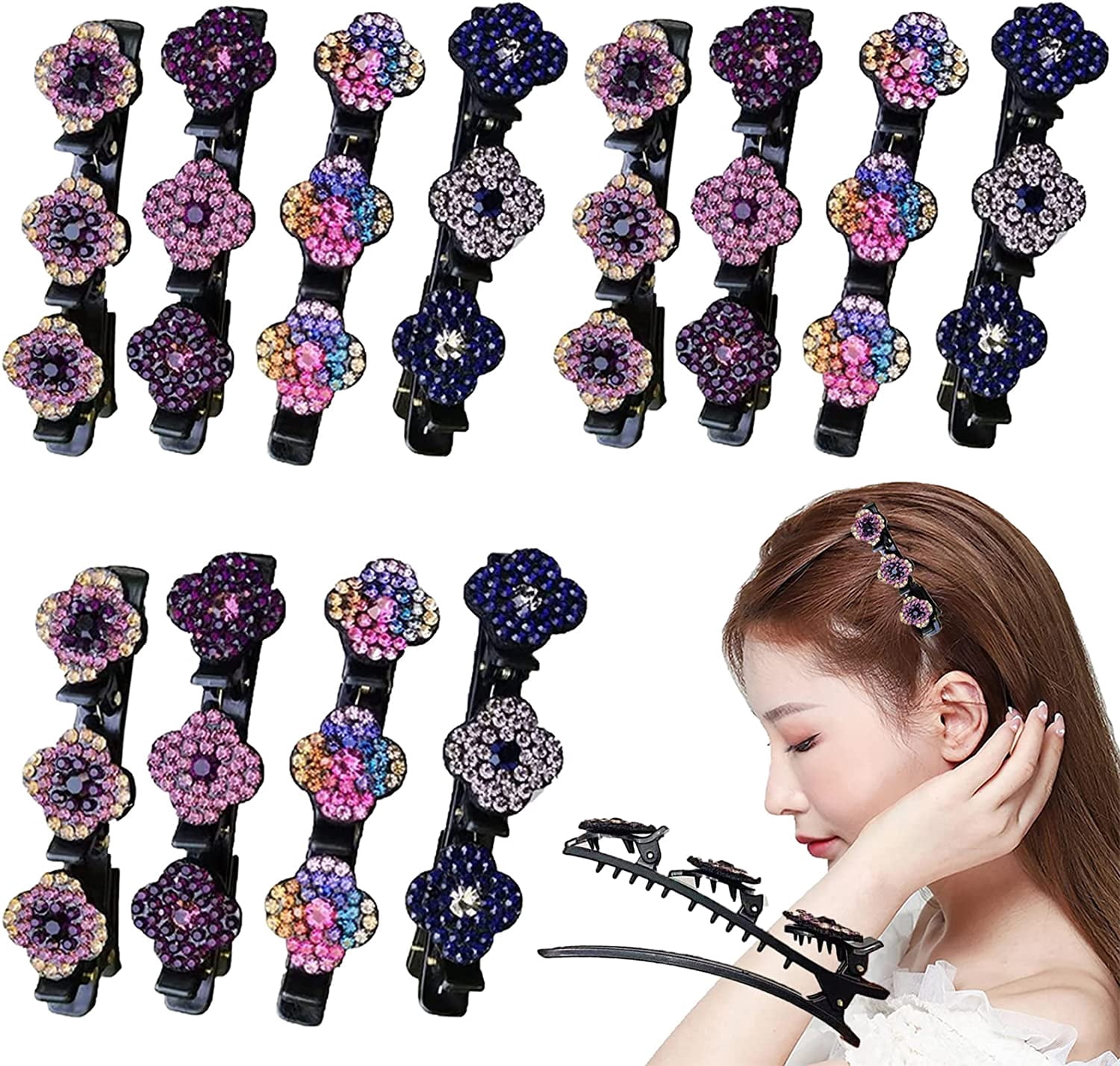 Sparkling Crystal Stone Braided Hair Clips, Satin Fabric Hair Bands ...