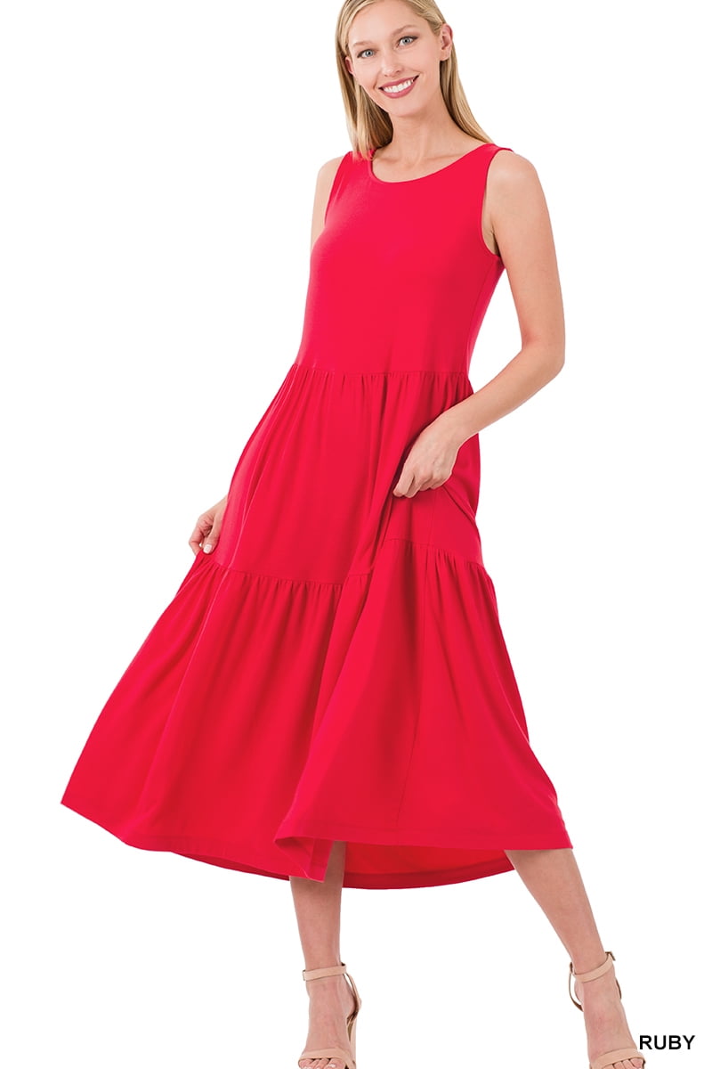 Zenana's Women & Plus Round Neck Sleeveless A-Line Ruffle Tiered Casual ...