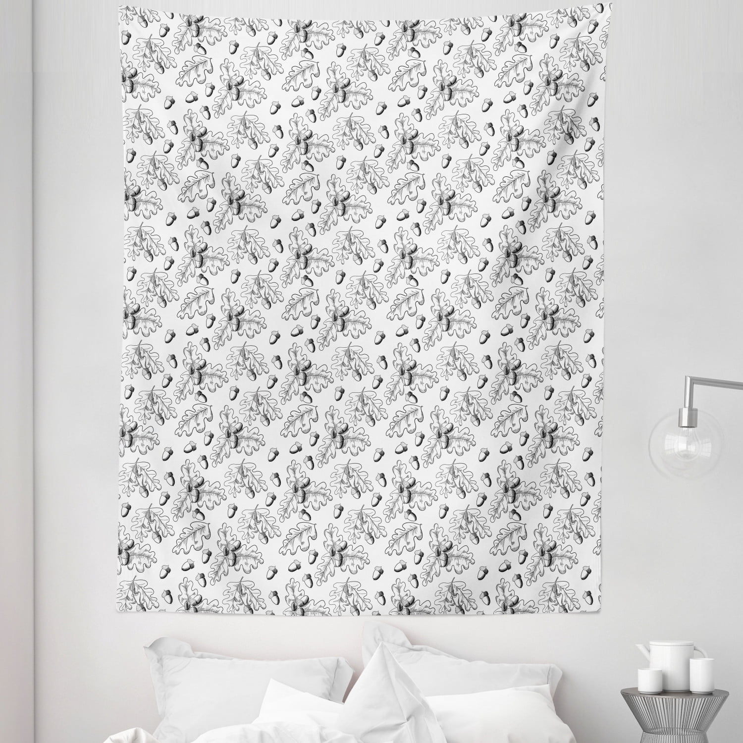 Oak Tree Tapestry, Acorn Nut of Plant Foliage Woodland Food of Squirrel ...
