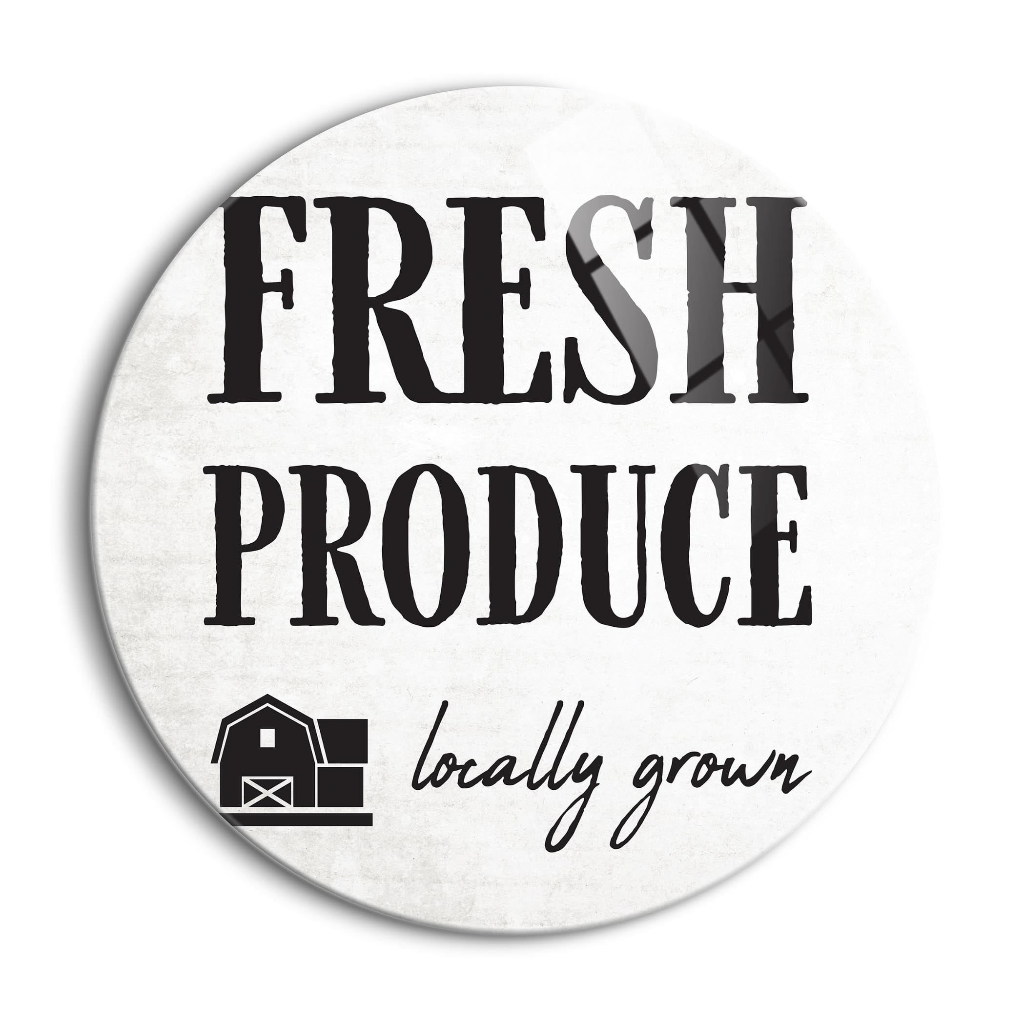Fresh Produce Locally Grown Black Barn 24 inch Glass Round Wall Hanging ...