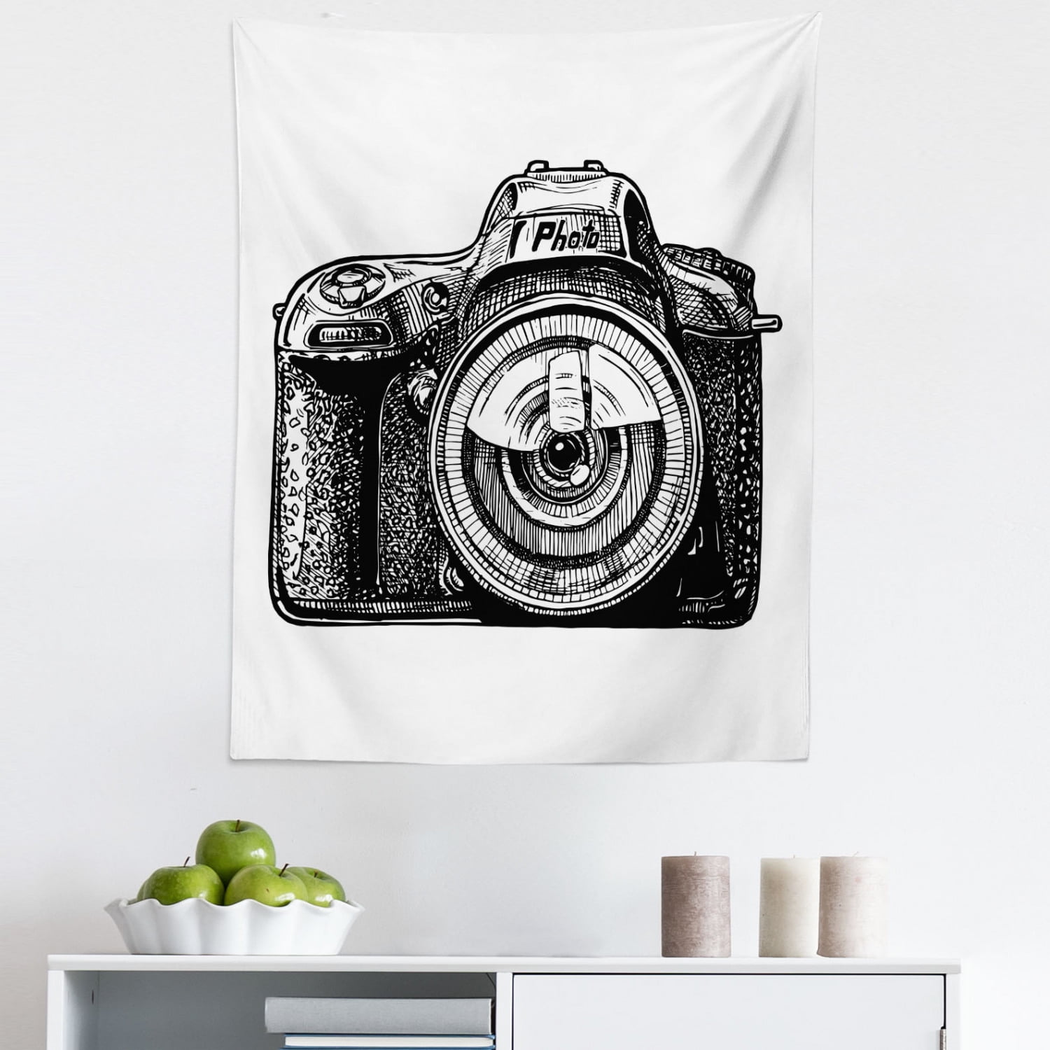 Camera Tapestry, Sketch Retro Photo Device Capturing Memories Classic ...