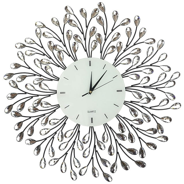 Lulu Decor, 25” Vine Decorative Metal Wall Clock, White Glass Lines ...