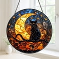 Cat and Crescent Moon Window Hanging – Stained Glass Style Evening ...