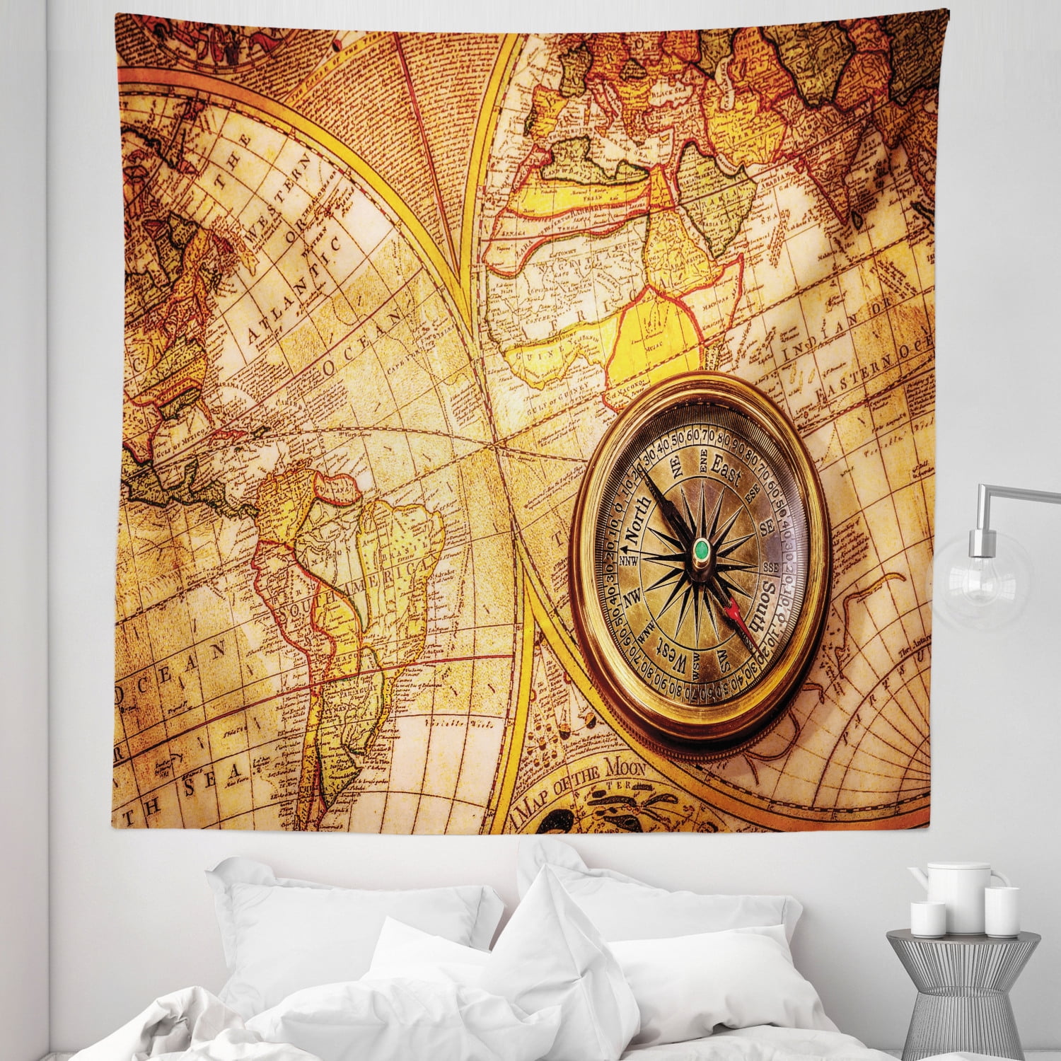 History Tapestry, Compass on an World Map Historic Borders Century-Old ...