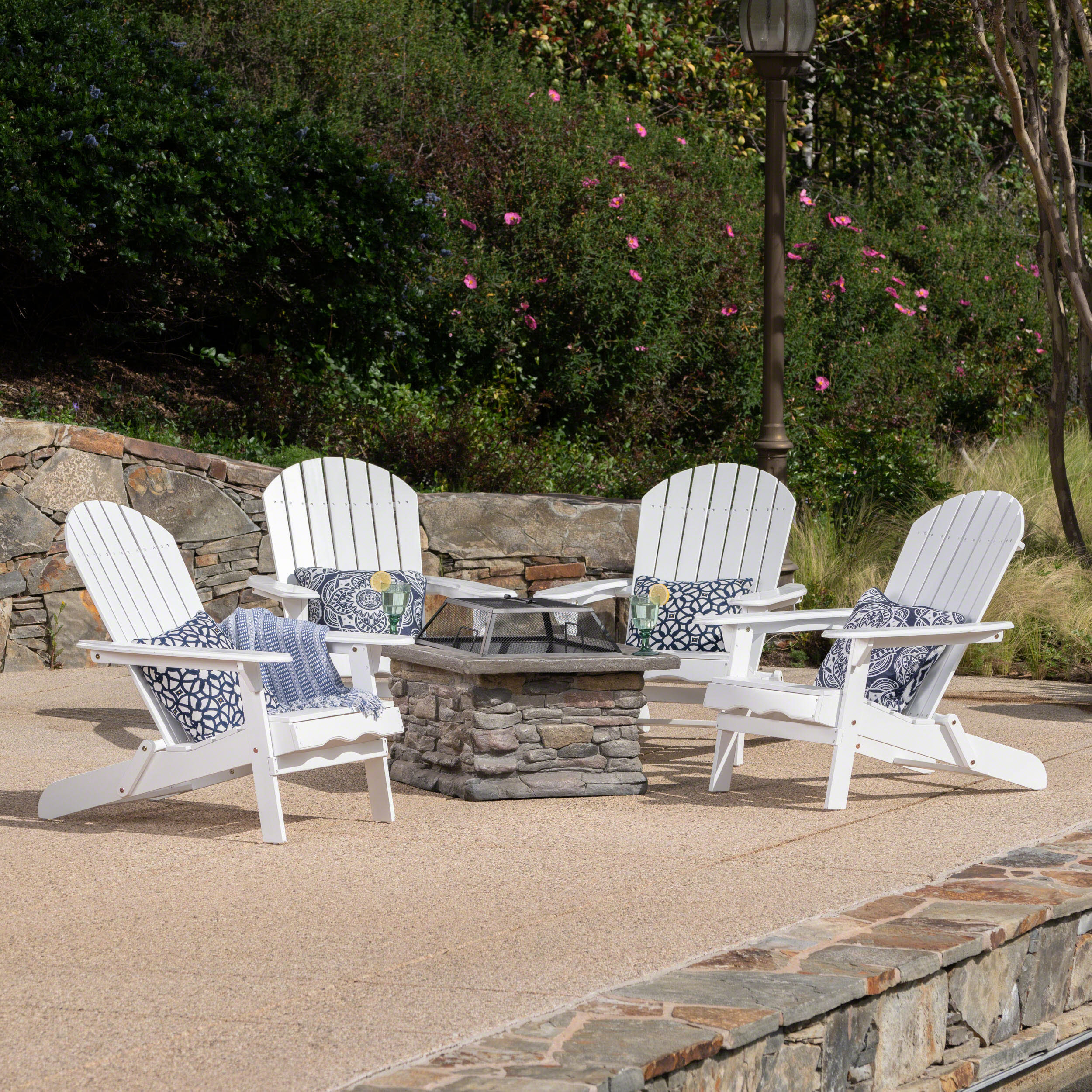 Outdoor 5 Piece Acacia Wood Light Weight Concrete Adirondack Chair Set Outdoor 5 Piece Acacia Wood Light Weight Concrete Adirondack Chair Set