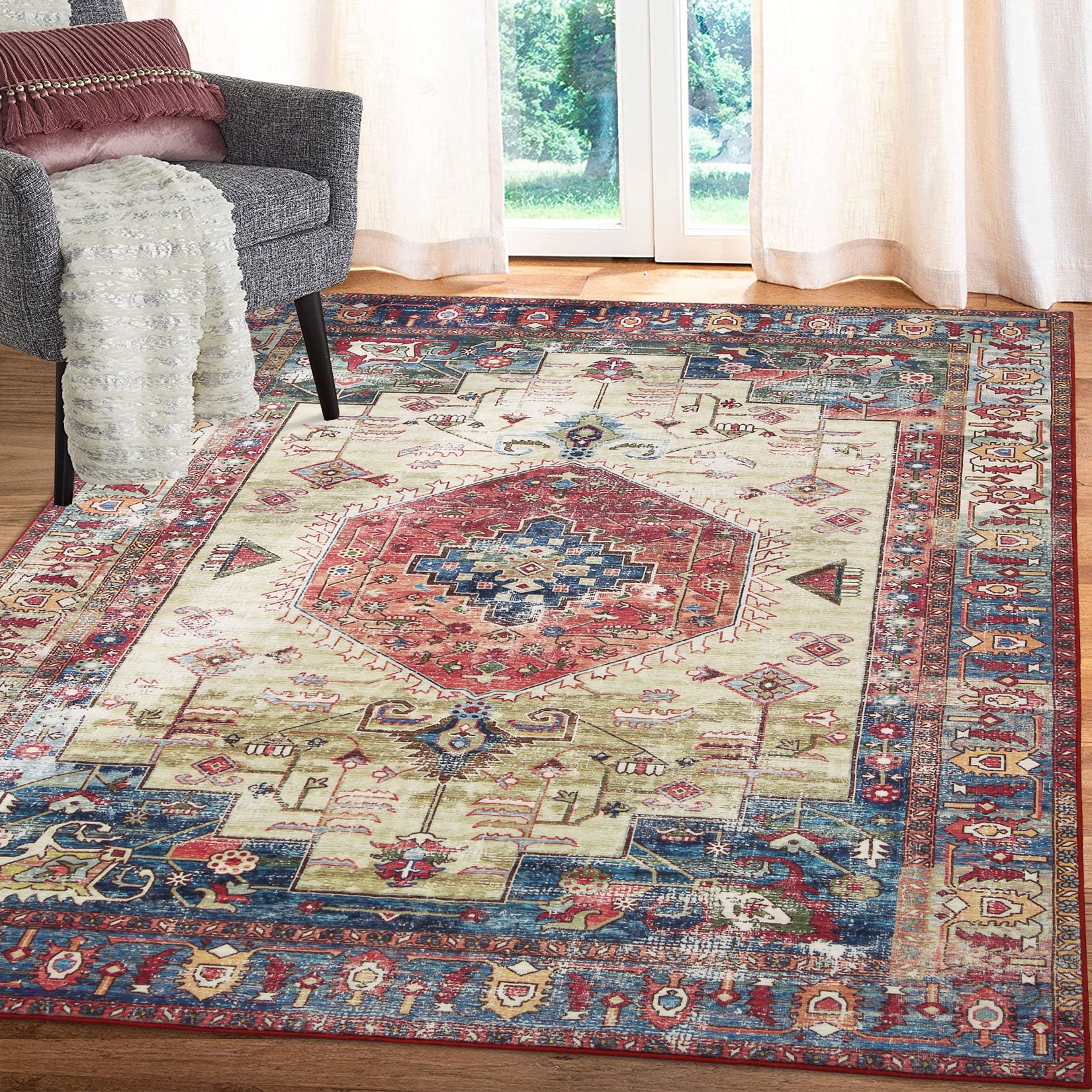 Haperlare PersianArea Rug Washable Rug Vintage 4' x 6' Oriental ...