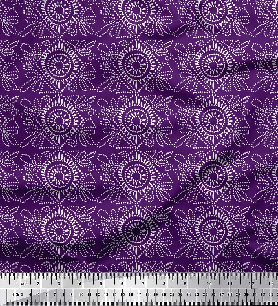 Soimoi Purple polyester Crepe Fabric Blocks Block Print Sewing Fabric ...