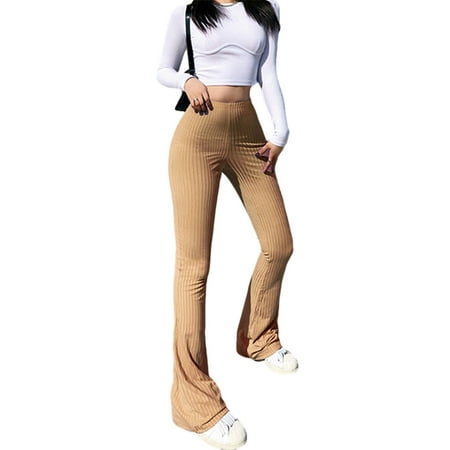 Boiiwant Women High Waisted Bell Bottom Pants Vintage Close-fitting ...