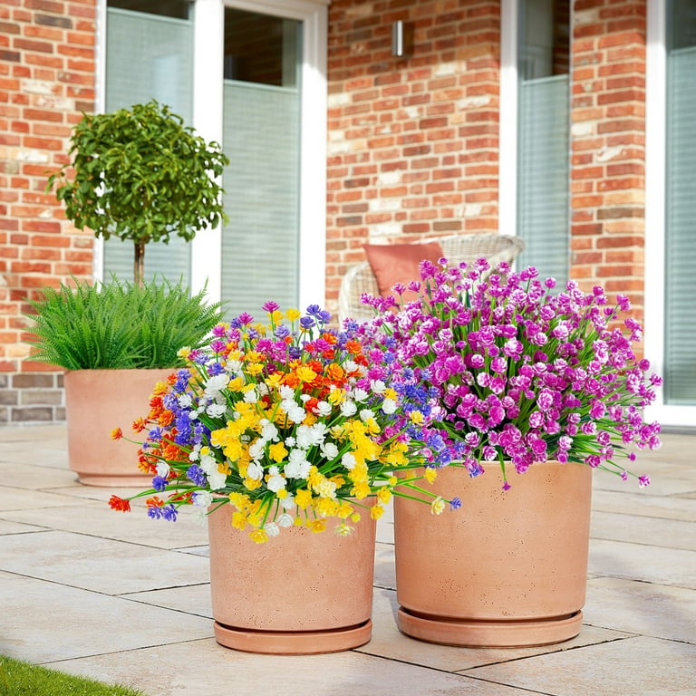 Scidweet 24 Pack Artificial Flowers Faux Fake Plastic Floral Plants Spring Summer Decoration for Outside Home Patio Garden Decor Multicolor