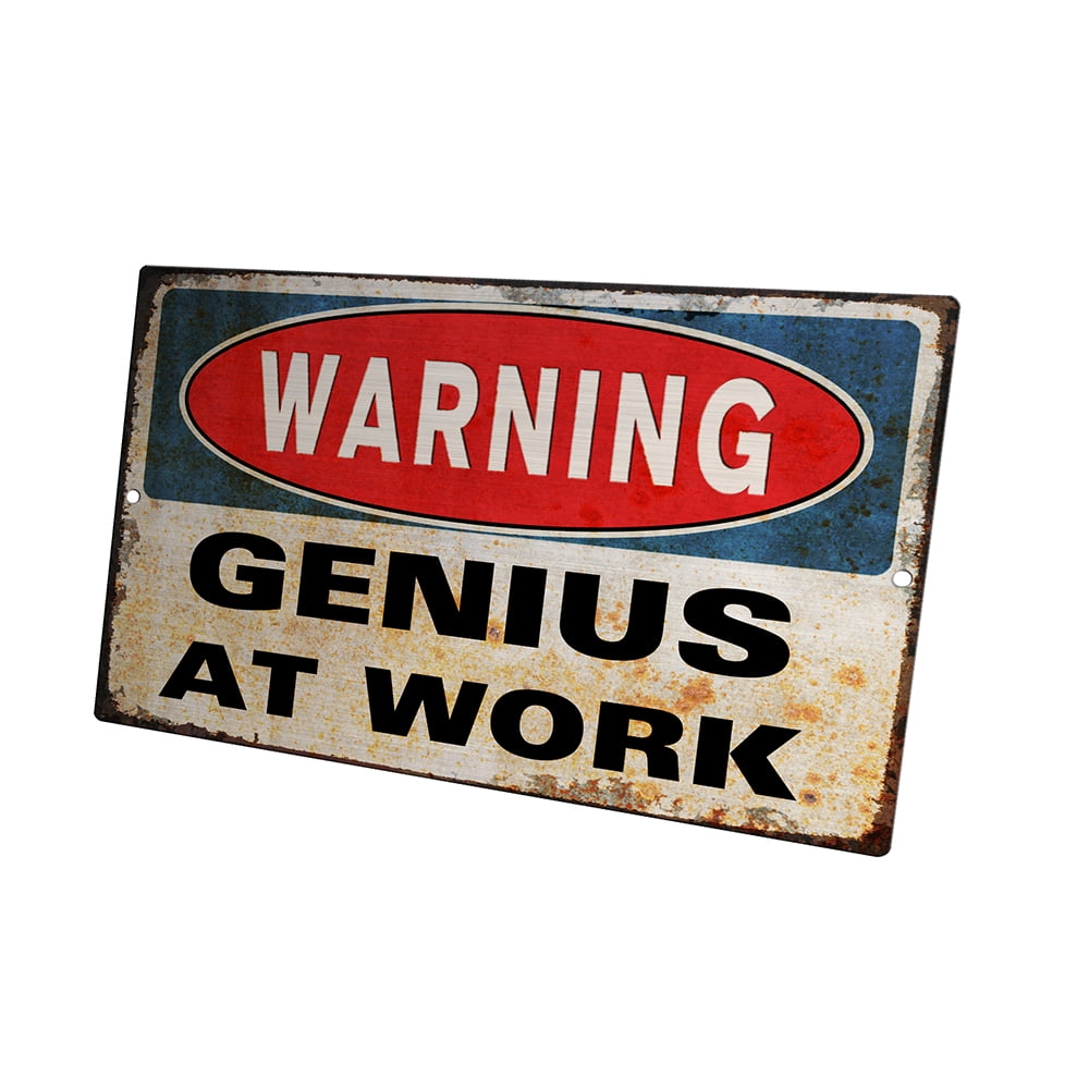 KuzmarK Novelty Funny Wall Plaque Sign - Warning Genius At Work ...