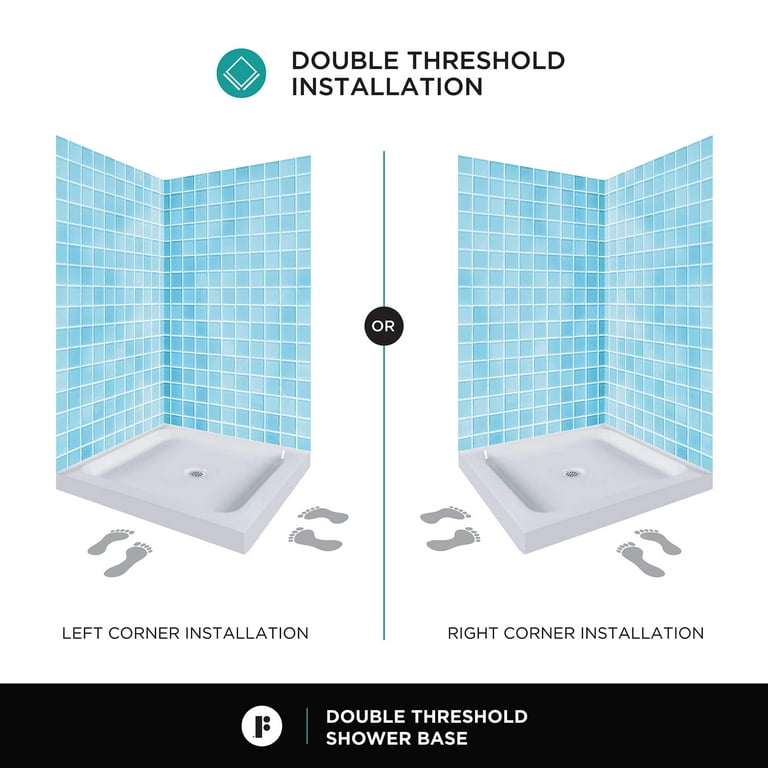Fine Fixtures Double Threshold Acrylic Shower Base Non Slip Textured Surface Shower Floor Pan in White 30x30