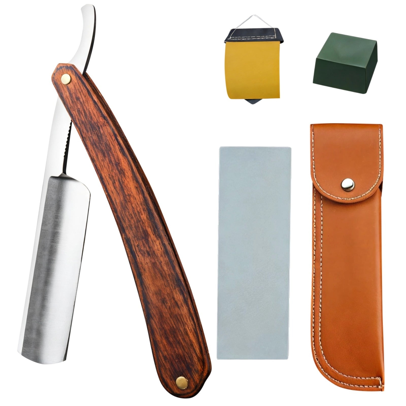 Navaja de afeitar recta con mango de madera, juego de navajas de ...