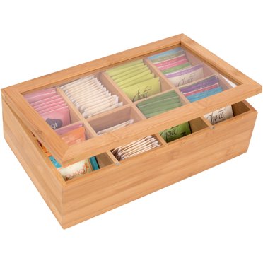 Bambusi Bamboo Tea Box with 8 Storage Sections & Expandable Drawer to ...