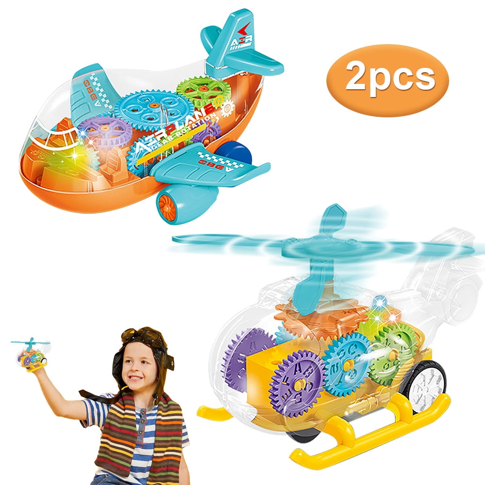 SNNROO Transparent Electric Gear Airplane Airliner Toy with Lights ...