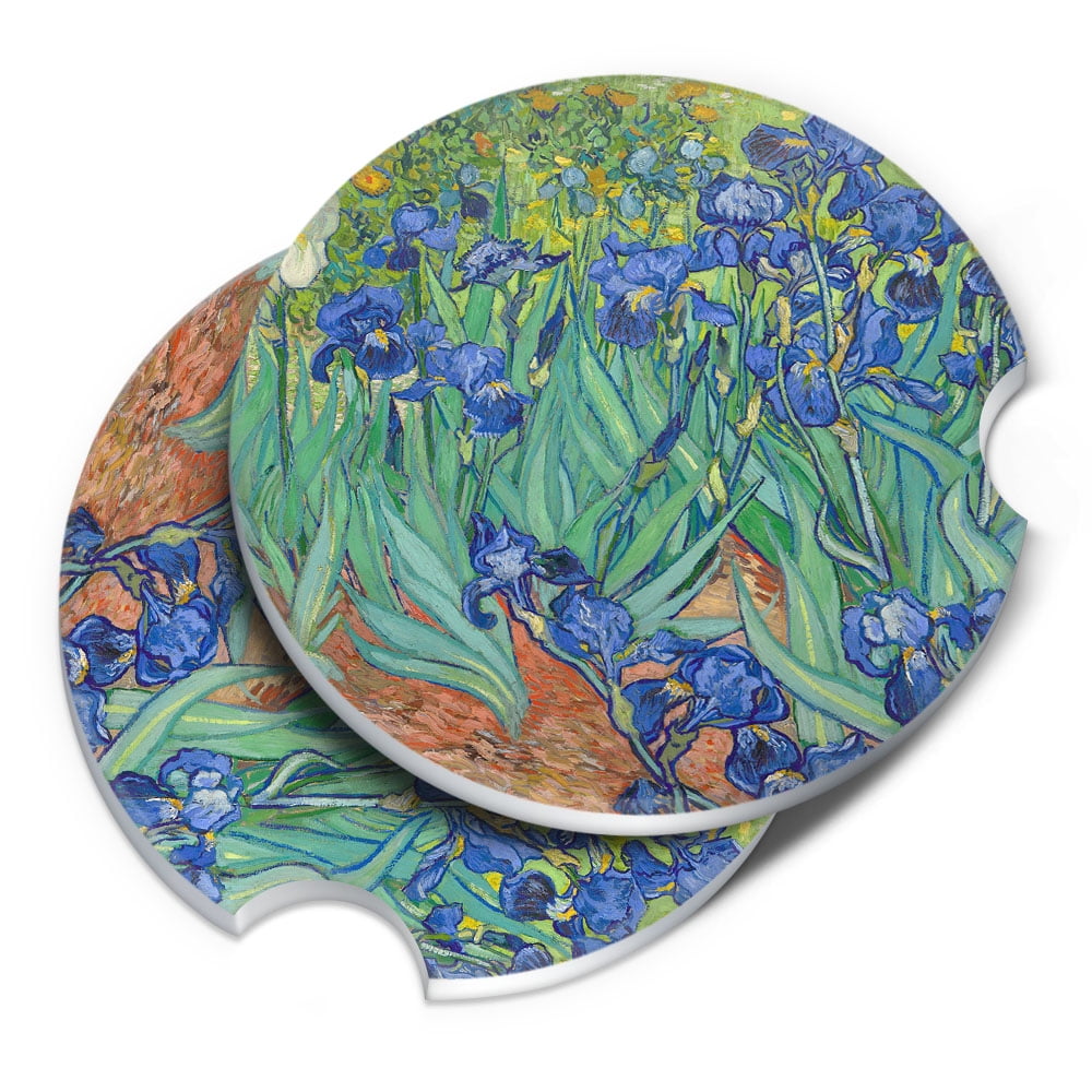 CARIBOU Round Ceramic Stone Drinks Car Coaster Set of 2pcs, Irises ...