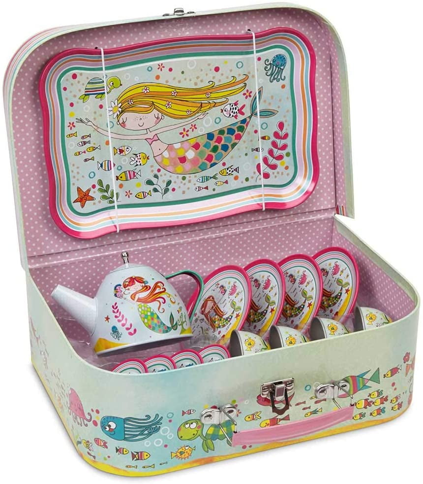 Jewelkeeper 15 Piece Kids Pretend Toy Tin Tea Set & Carry Case ...