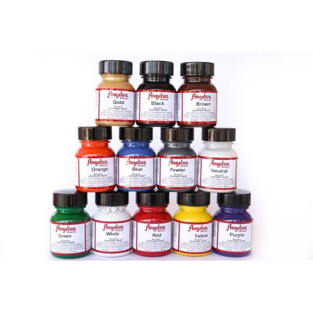 Angelus Neon Leather/Vinyl Paint Starter Kit-12 Acrylic Colors w/App ...
