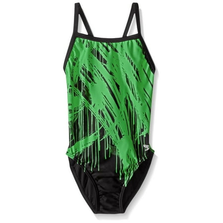 Speedo Girls Powerflex Eco Drip Splash Flyback Swimsuit, 10/26, Green ...