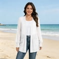 Beach Cover Ups for Women Chiffon Cardigan Open Front 3/4 Sleeve Sheer ...