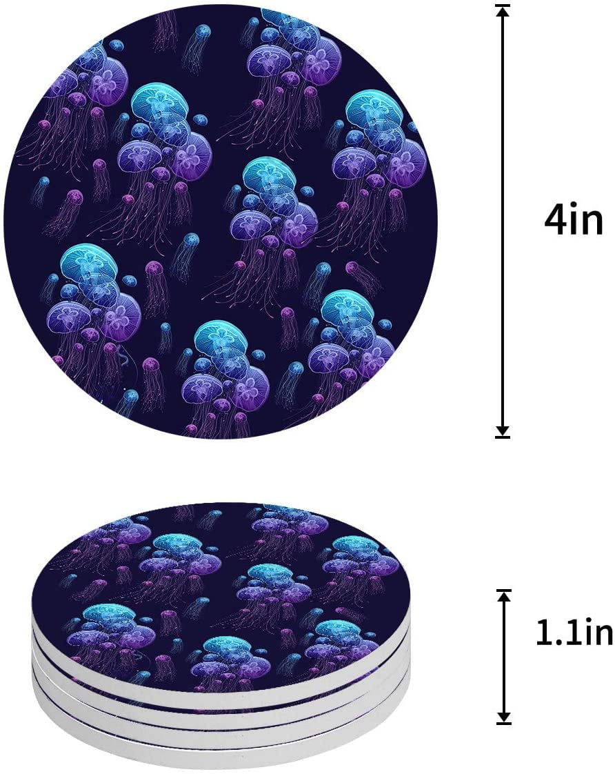 FMSHPON Jellyfish Set of 4 Round Coaster for Drinks, Absorbent Ceramic ...