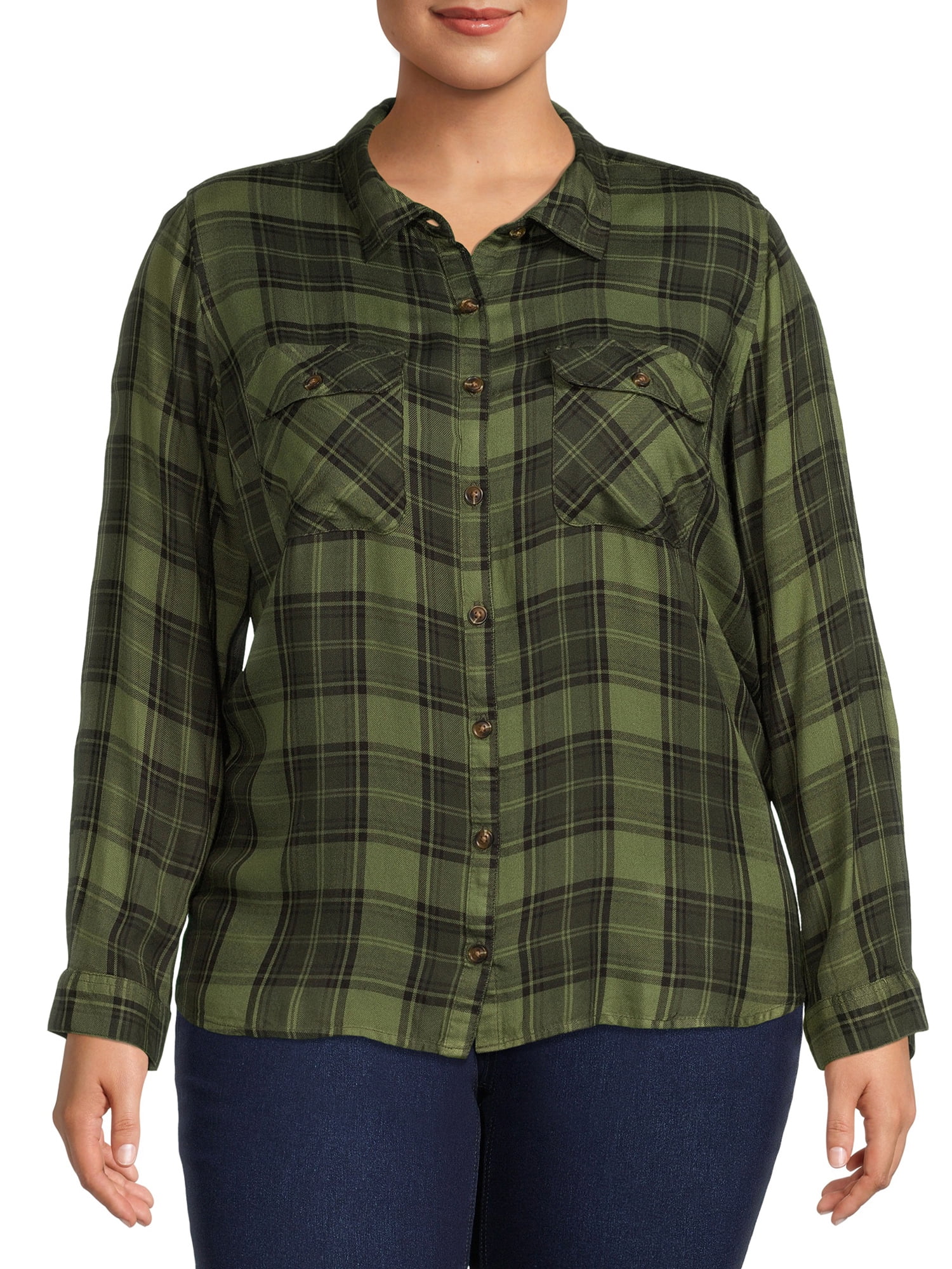 Terra & Sky Women's Plus Size Button-Up Shirt with Long Sleeves ...