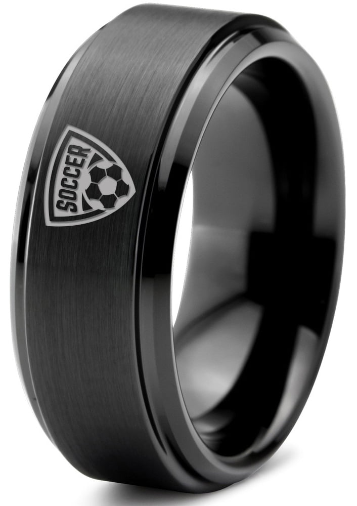 Tungsten Futbol Soccer Player Crest Logo Band Ring 8mm Men Women ...