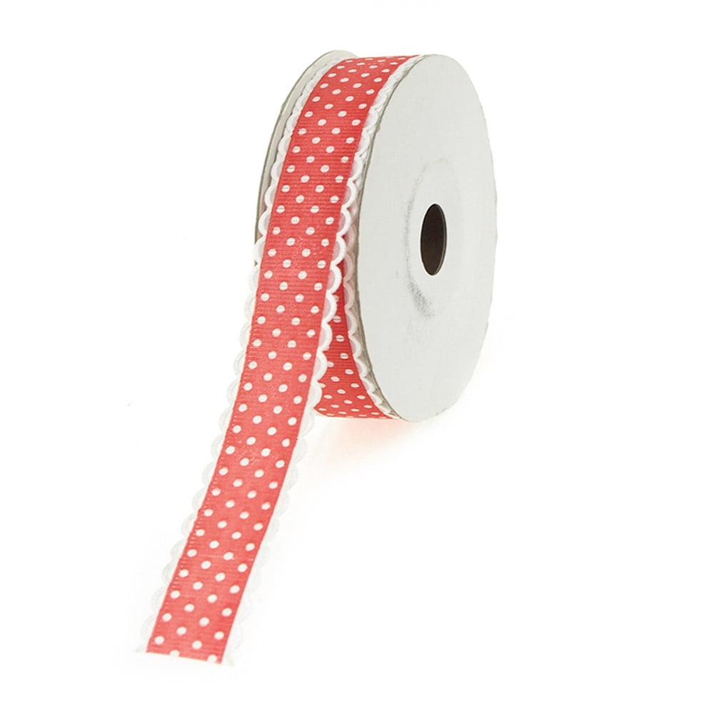 Polka Dot Picot-Edge Polyester Ribbon, 7/8-inch, 25-yard, Hot Pink ...