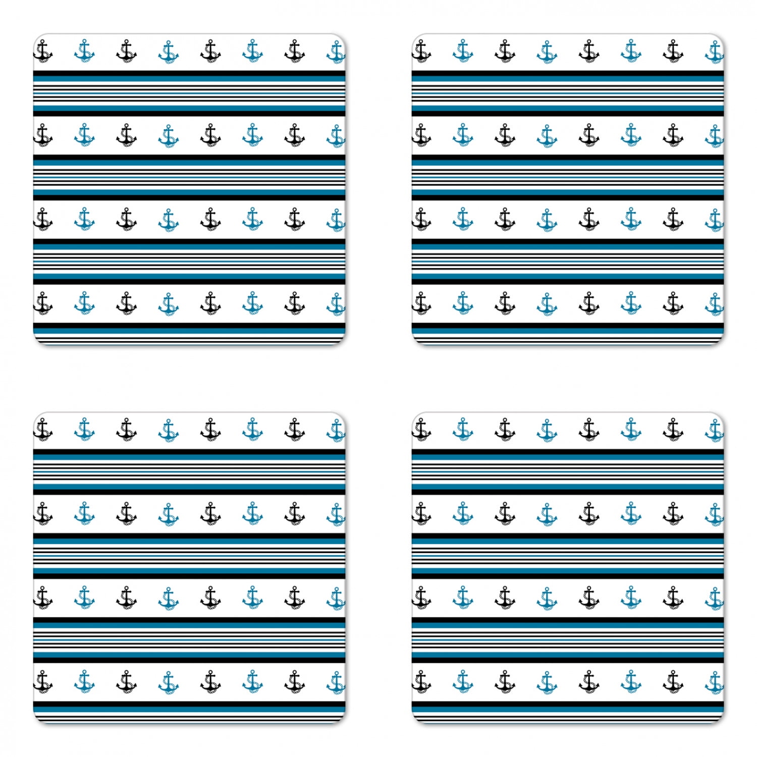 Anchor Coaster Set of 4, Borders Stripes and Marine Form Hipster Design ...