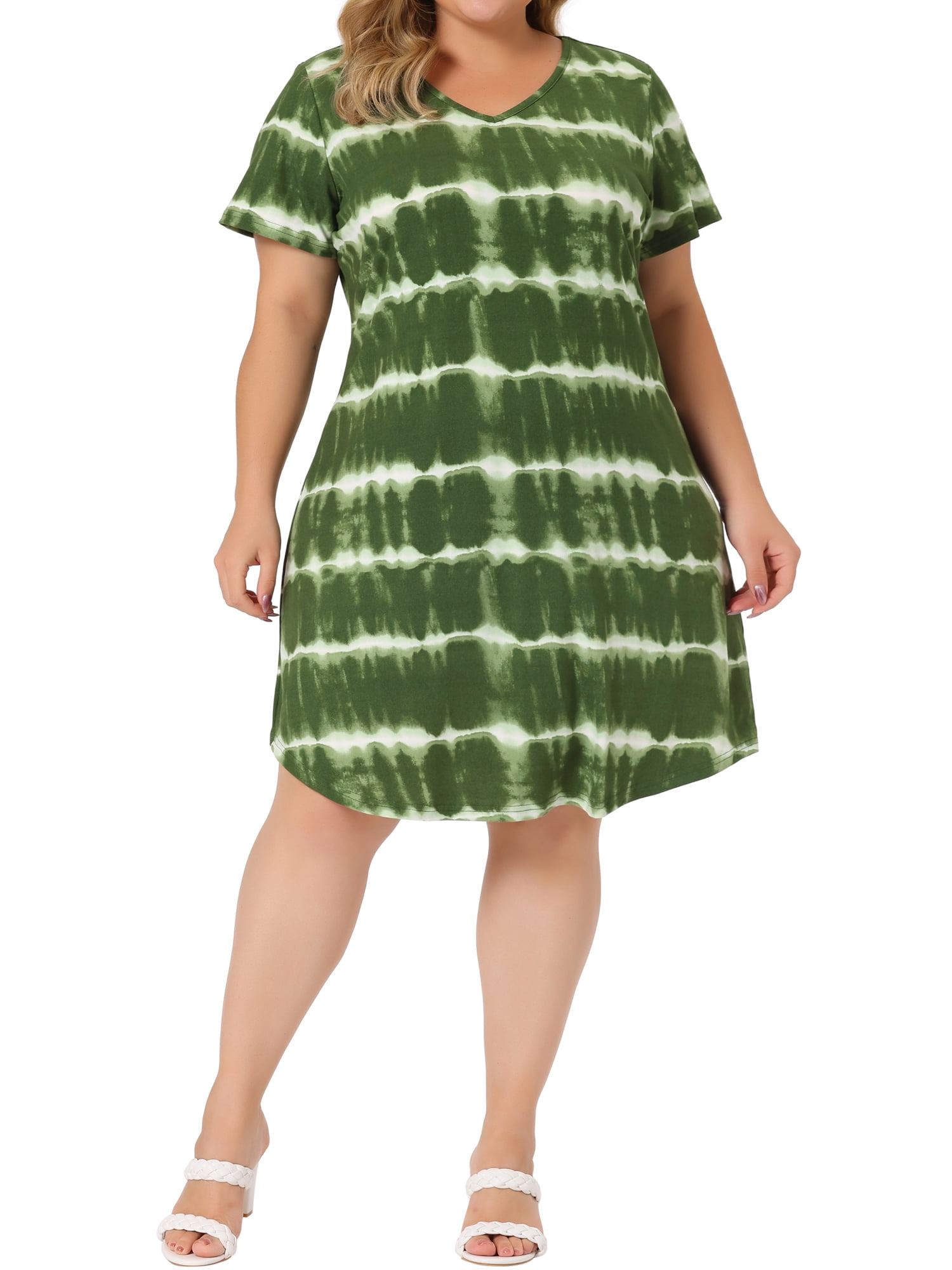 GRACE & GRANDEUR Women's Plus Size Dress Tie Dye Stripe Midi Summer T ...