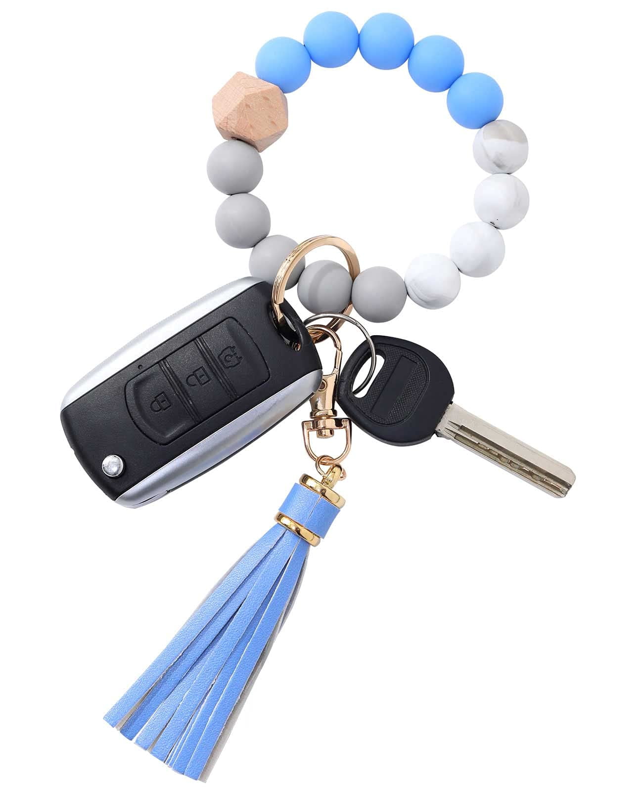 Emlimny Silicone Beaded Bracelet Keychain Wristlet Key Ring Bangle ...