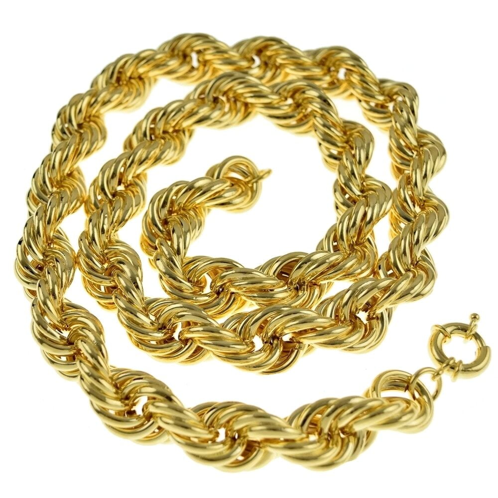 Mens 14k Gold Plated Hollow Rope Necklace 1980's Retro Hip Hop Big ...