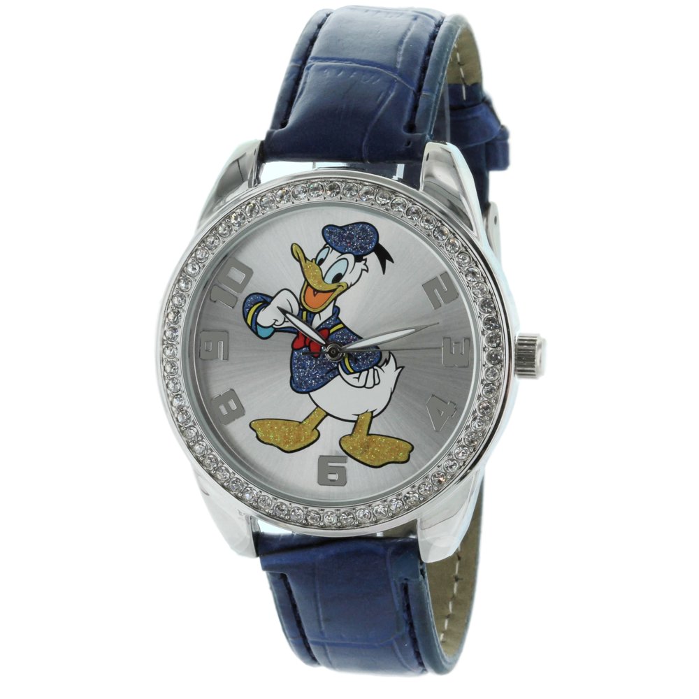 Disney - Donald Duck Watch With Stone Bezel and GenuineLeather Strap ...