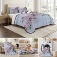 96x106in Quilt Bedding Set, Spring Pink Flower Green Leaf Lightweight ...