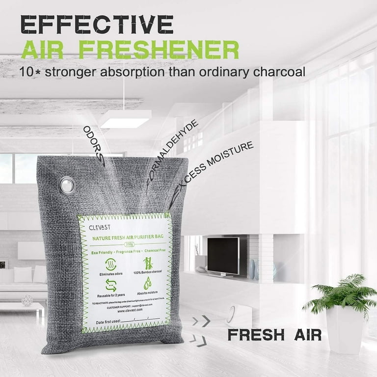 CLEVAST Bamboo Charcoal Air Purifying Bags Large 4 200g Removes Odors and Moisture Nature Fresh Air Purifier Bags Odor Eliminator for Hom