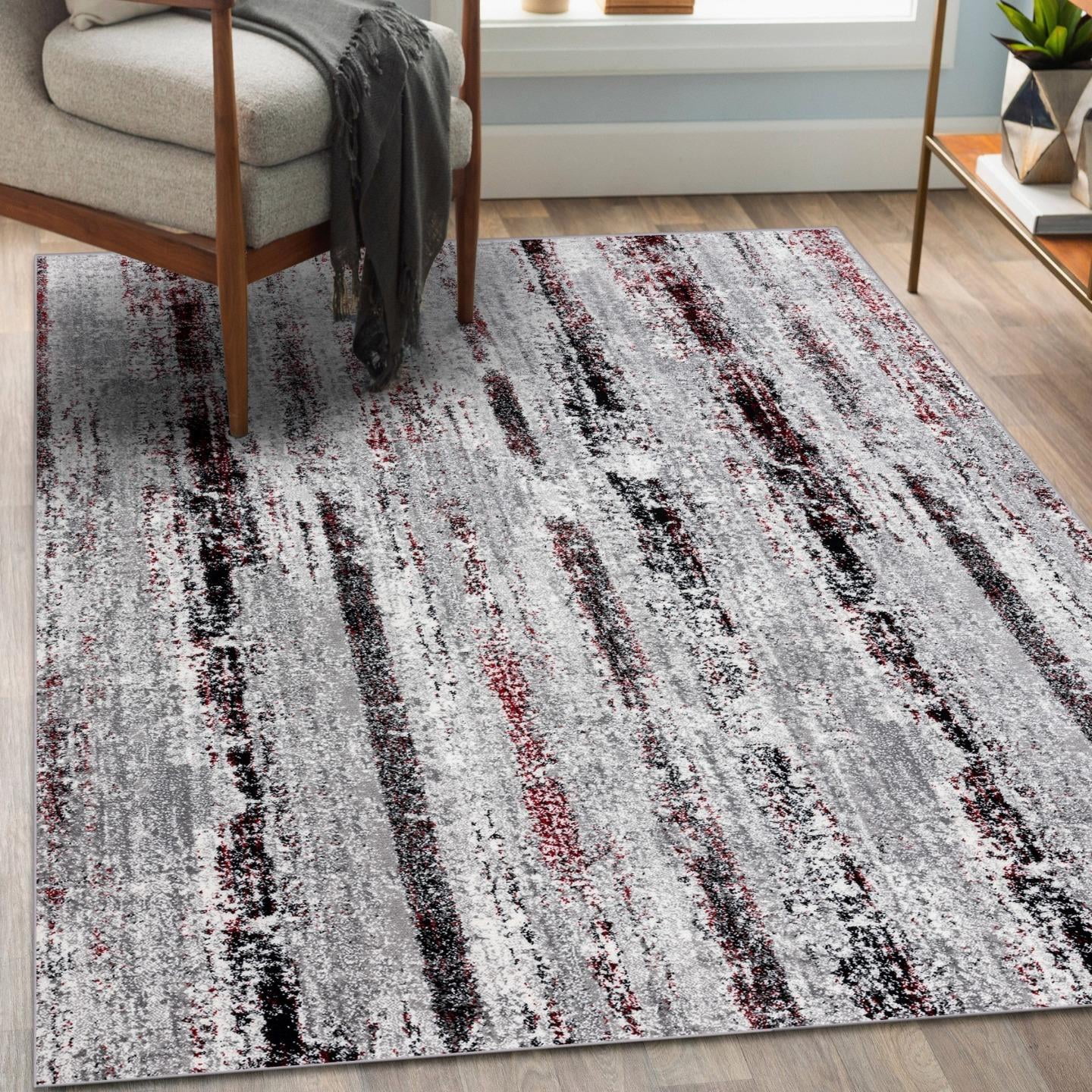 Luxe Weavers Modern Striped 5x7 Area Rug Red Distressed Abstract Carpet ...