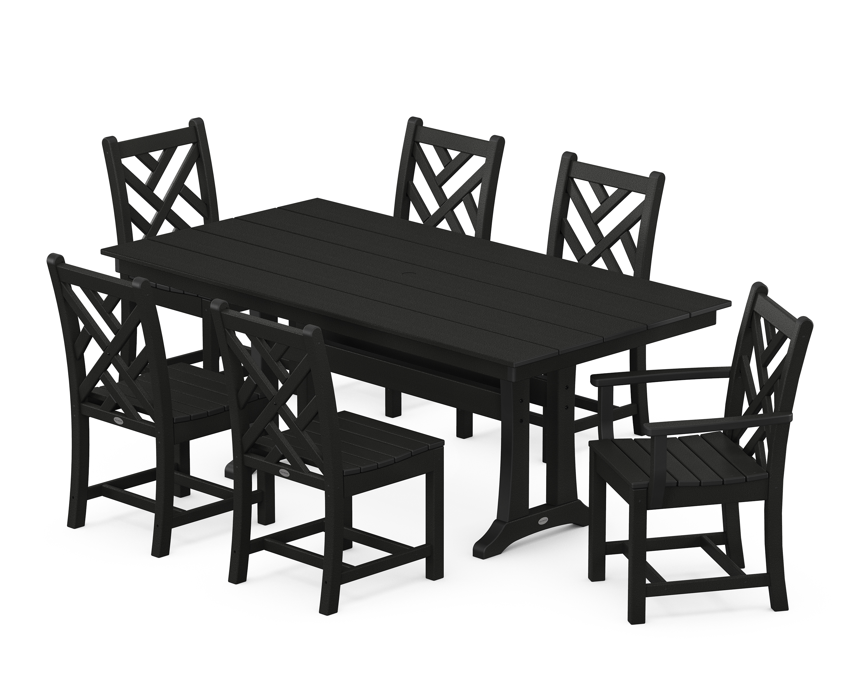 POLYWOOD Chippendale 7-Piece Farmhouse Trestle Dining Set in Black ...